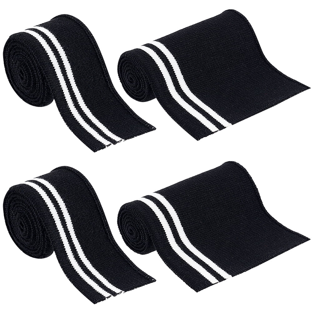 4Pcs Elastic Fiber Ribbing Fabric Black Stripes Pattern Knitted ...