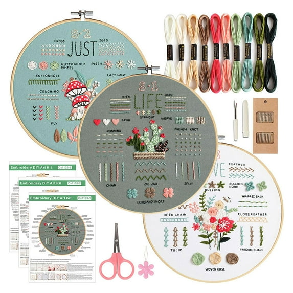 4Pcs Embroidery Kit for Beginners Adults, Embroidery Skill Techniques ...