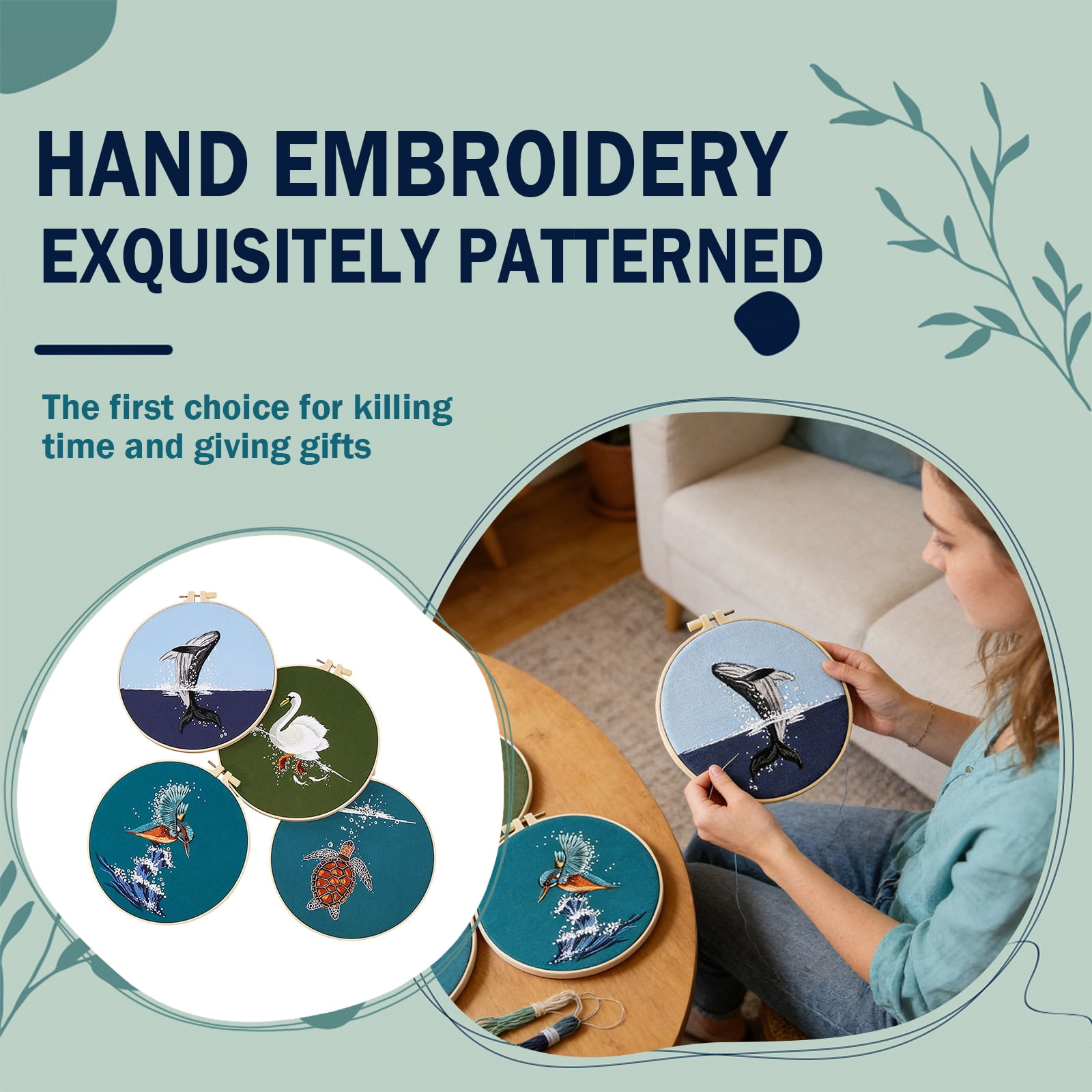 4Pcs Embroidery Kit for Beginners Adults, Hoop, Color Threads,tools ...