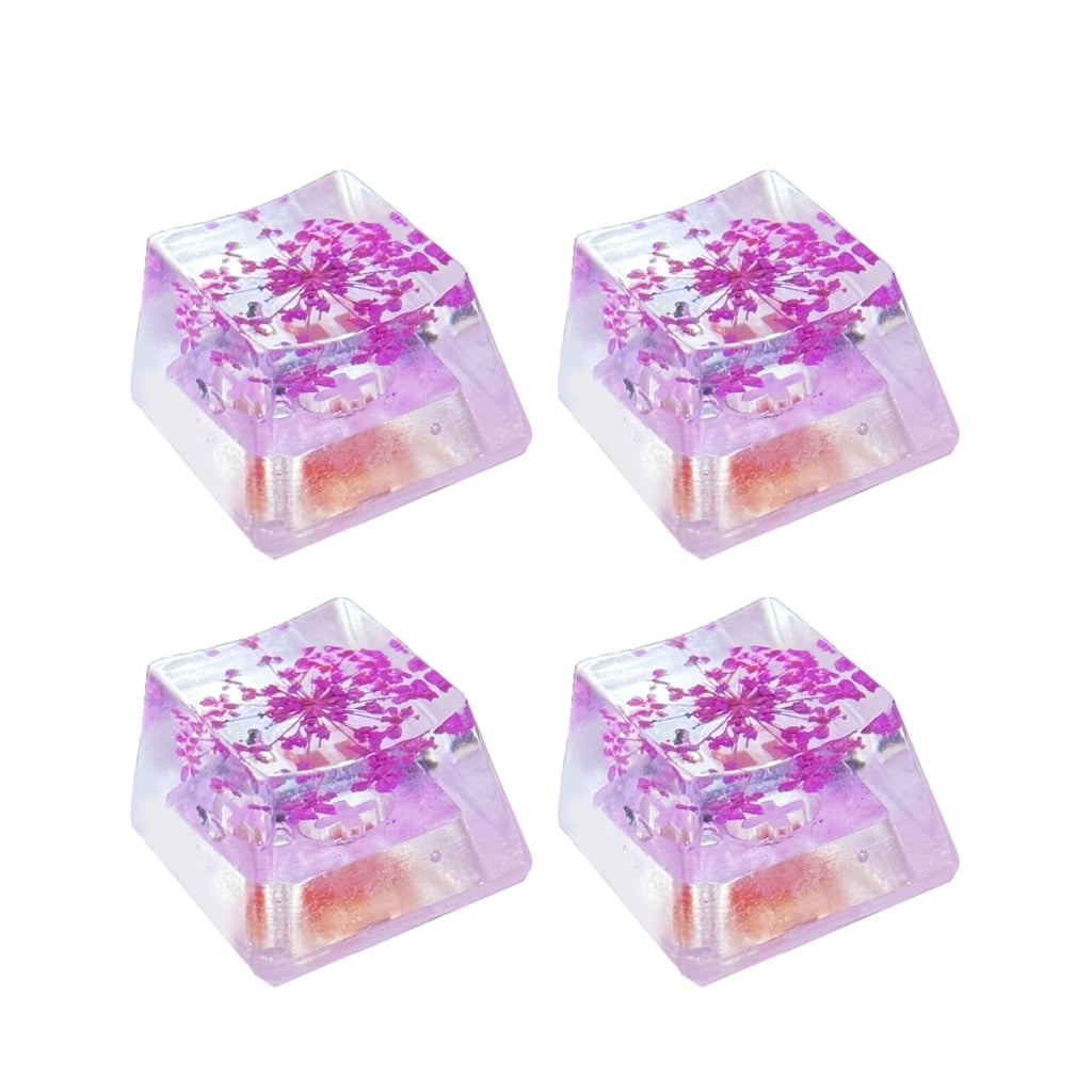 4Pcs Epoxy Translucents Leaves Dry Flowers Keycap Paper Crosses Axises ...