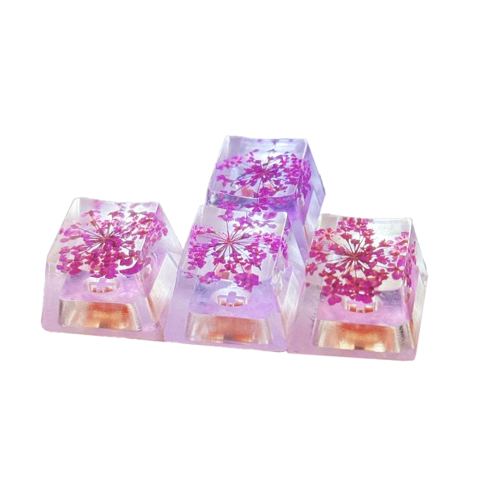 4Pcs Epoxy Translucents Leaves Dry Flowers Keycap Paper Crosses Axises ...