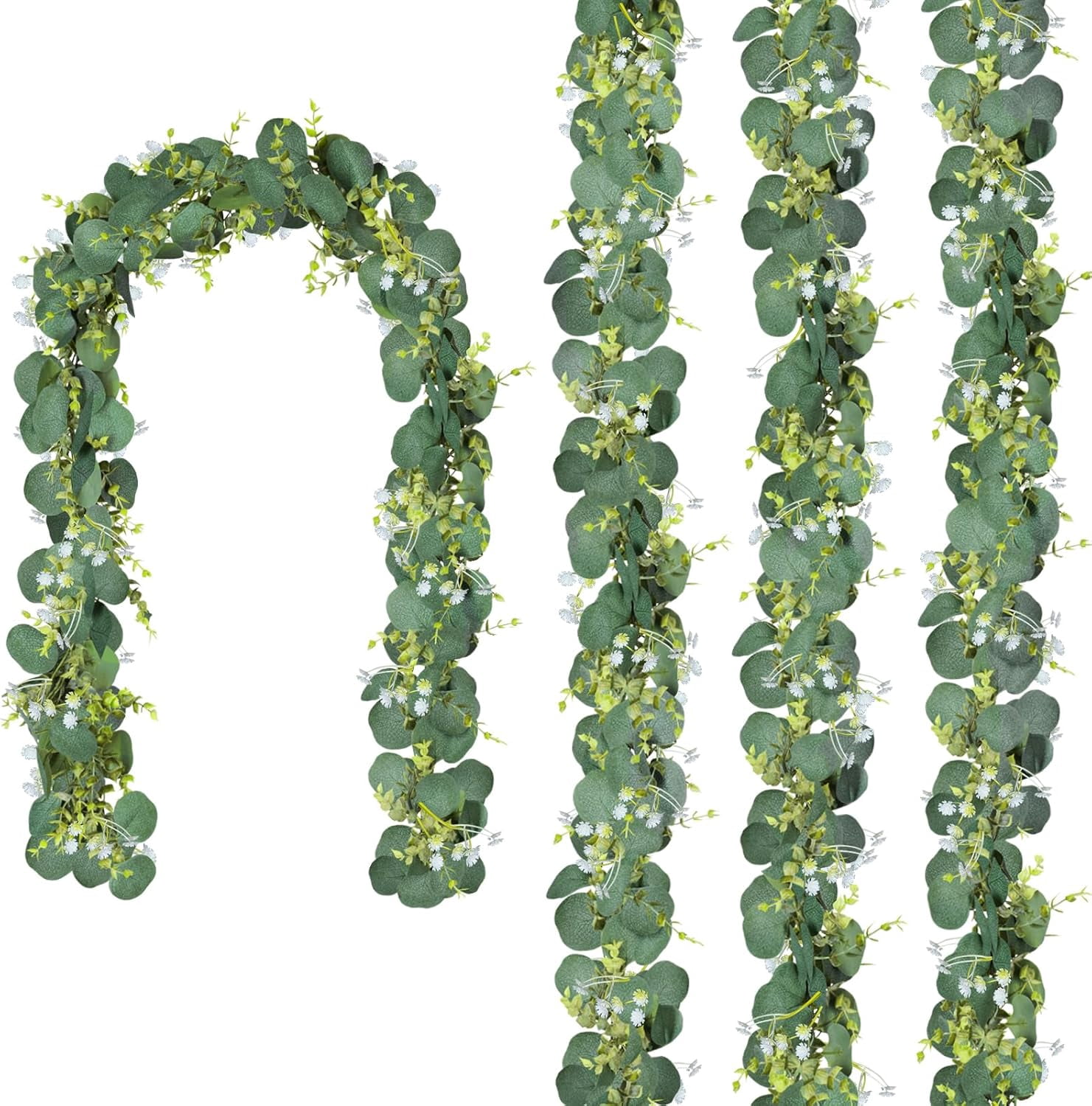 4Pcs Eucalyptus Garland,Artificial Eucalyptus Leaves Table Greenery ...
