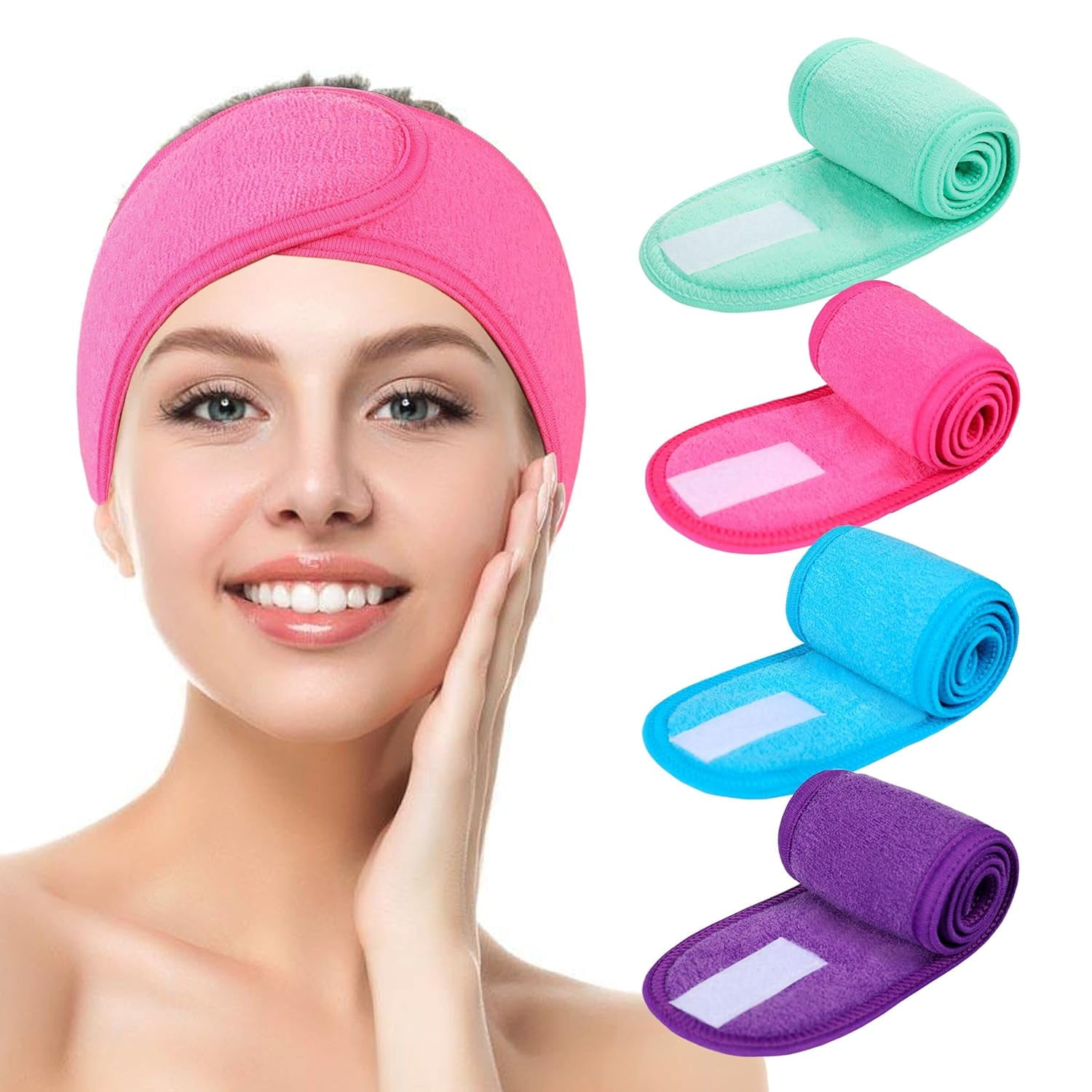 4Pcs Facial Spa Headbands, Makeup Shower Bath Wrap Sport Headband Terry ...