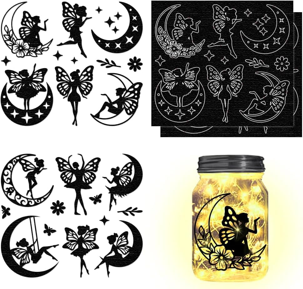 4Pcs Fairy Silhouettes Laser Cutouts Decals Moon Star Butterfly Mason ...