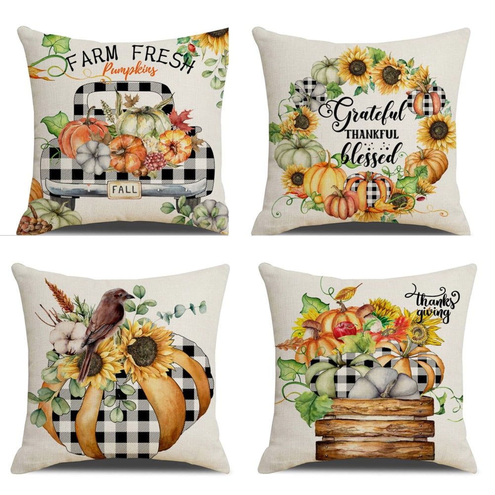 4Pcs Fall Pillow Covers 18x18 Inch Autumn Throw Pillowcase Sunflower ...