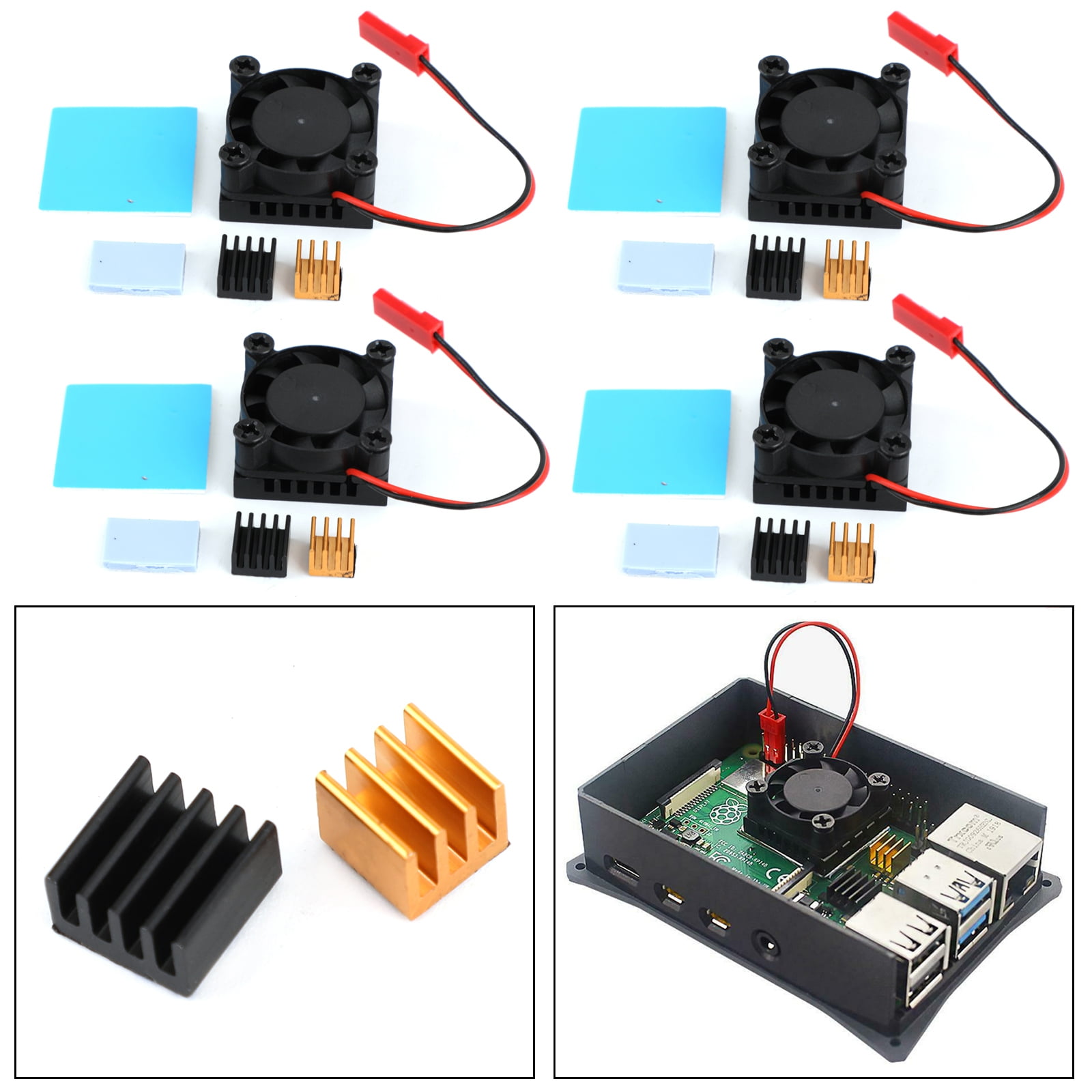 4Pcs Fan Square Cooling Fan with Heatsink Cooler Kit For Raspberry Pi 4 ...