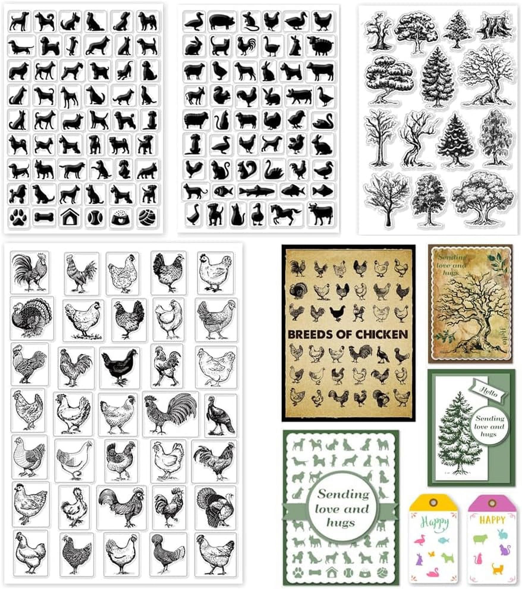 4Pcs Farm Animals and Trees Clear Stamps for DIY Scrapbooking Farm Dog ...