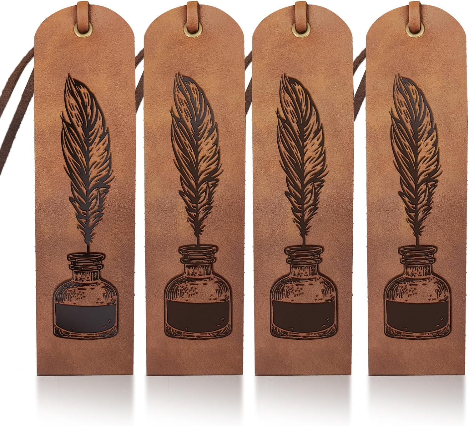 4Pcs Feather Pen Ink Leather Bookmark Vintage Handmade Ink Bottle ...