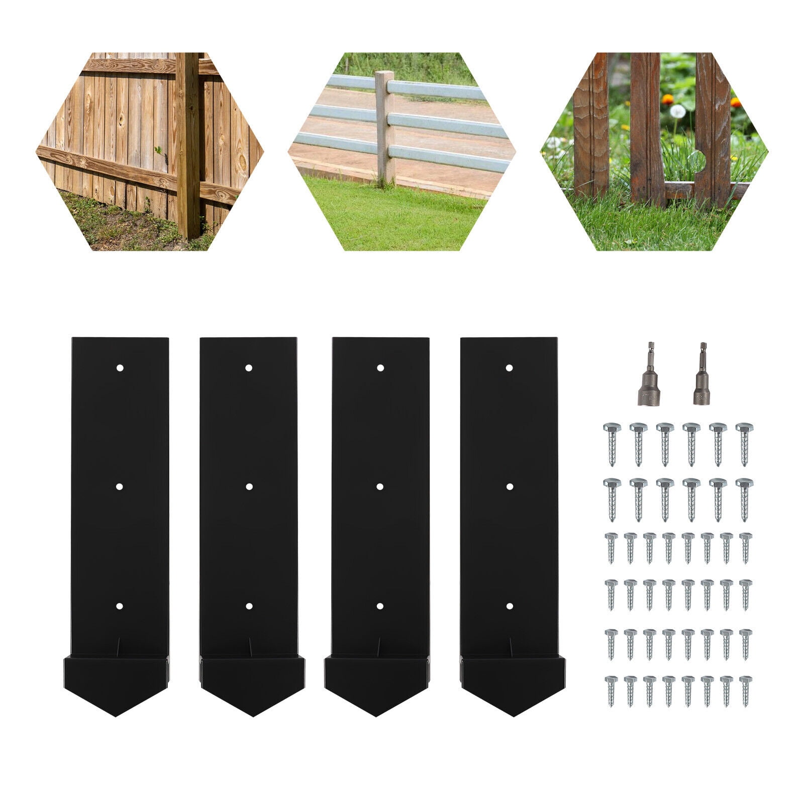 4Pcs Fence Post Repair Kit Steel 6*6 Fence Post Support Heavy Duty ...