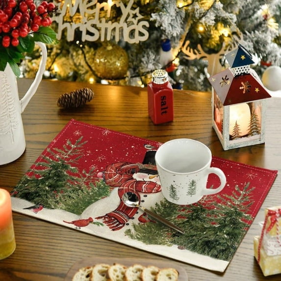 4Pcs Festive Christmas Placemats, able decoration cotton linen printed ...