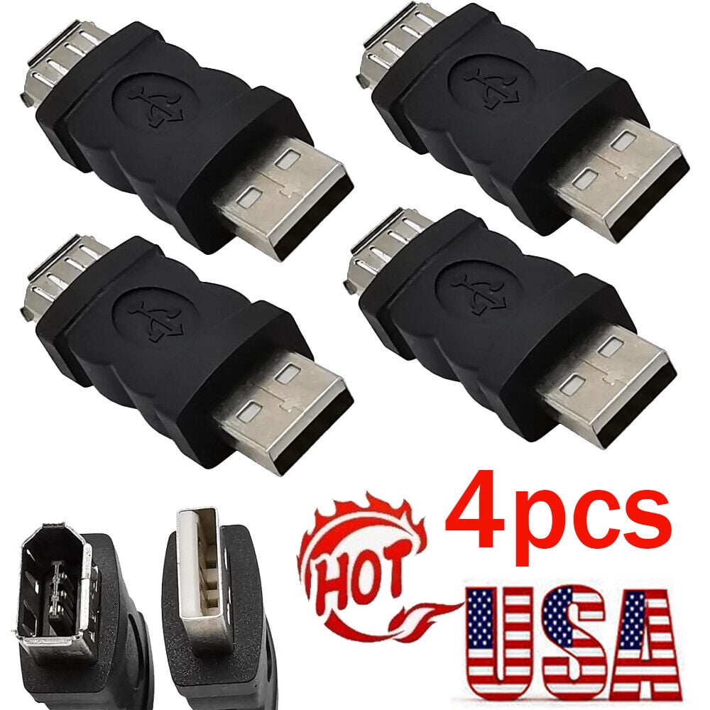 4Pcs Firewire IEEE 1394 6 Pin Female F to USB M Male Adaptor Converter ...