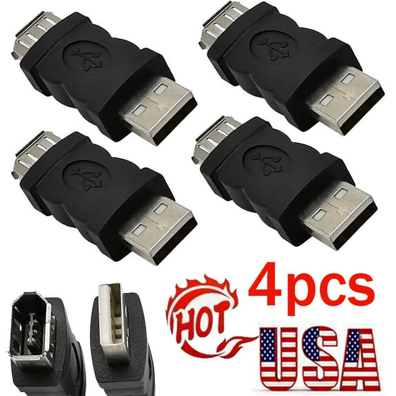 4Pcs Firewire IEEE 1394 6 Pin Female F to USB M Male Adaptor Converter ...