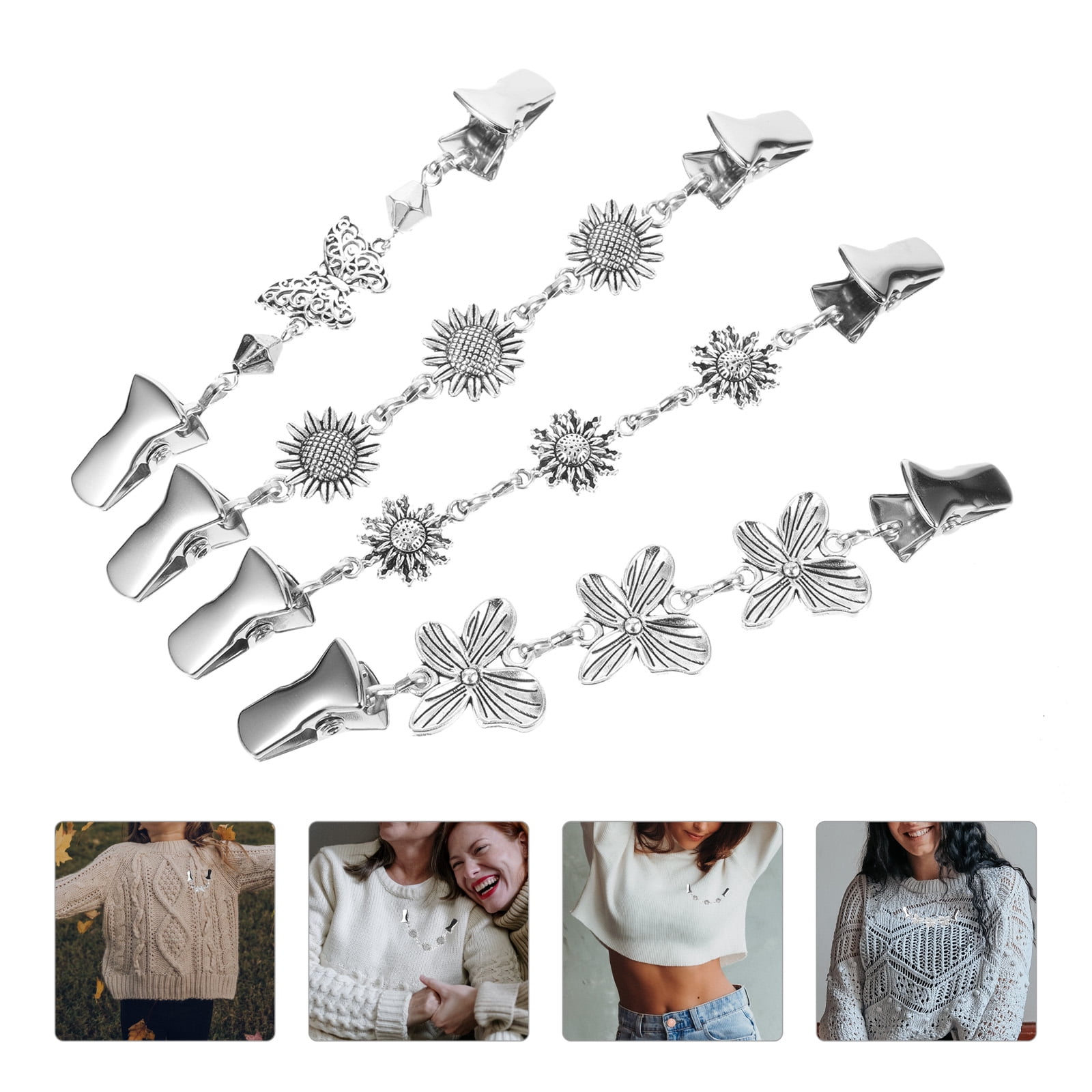 4Pcs Flower Cardigan Collar Clips Dress Cinch Clips Decorative Sweater ...
