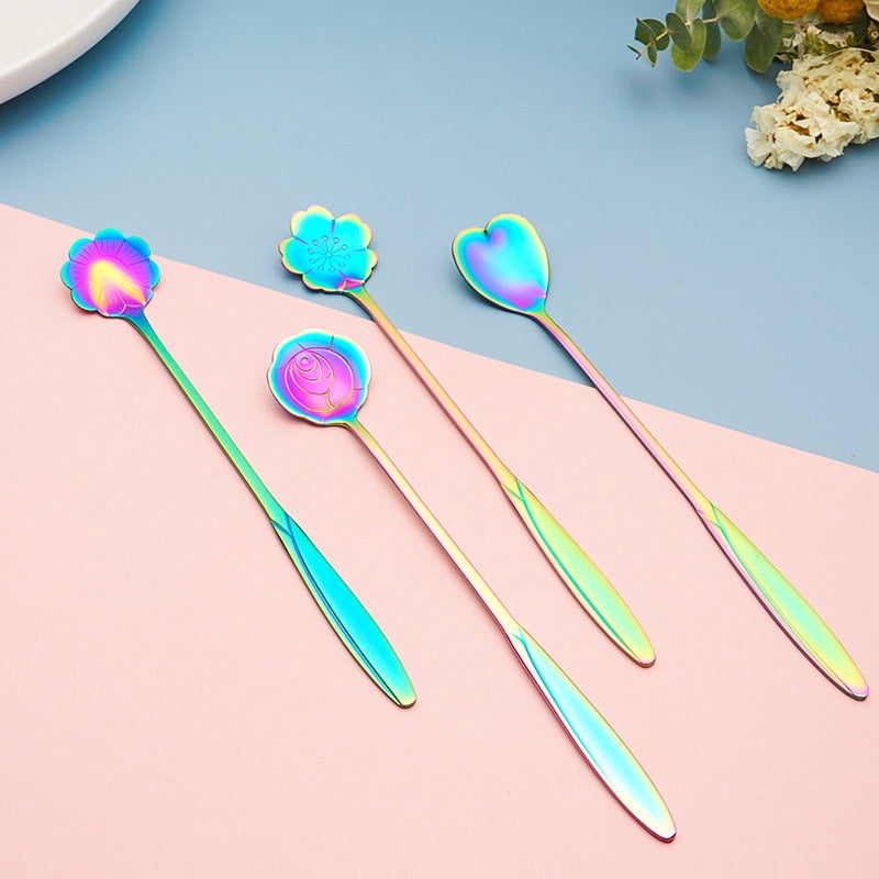 4Pcs Flower Teaspoon Coffee Spoon Cute Ice Cream Dessert Cake Scoop ...