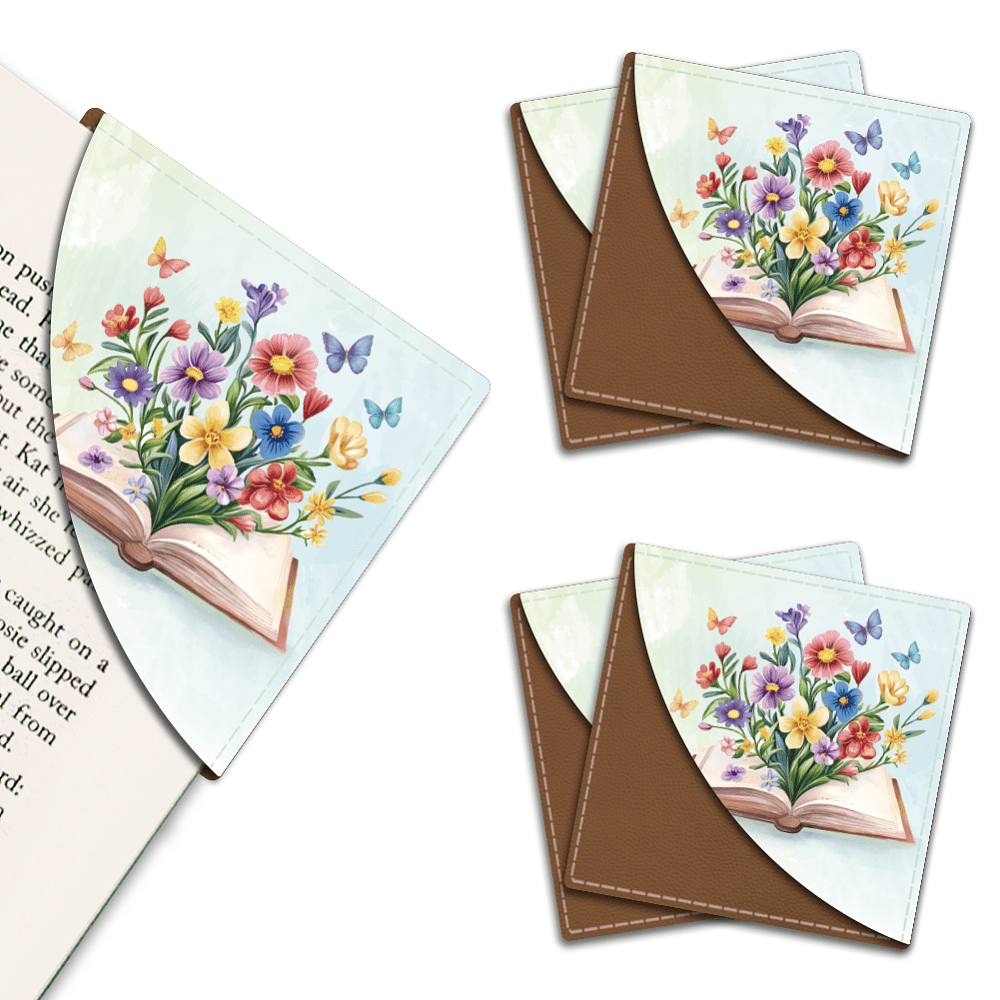 4Pcs Flowering Book Leather Bookmark Butterfly Flower Bushes Corner ...