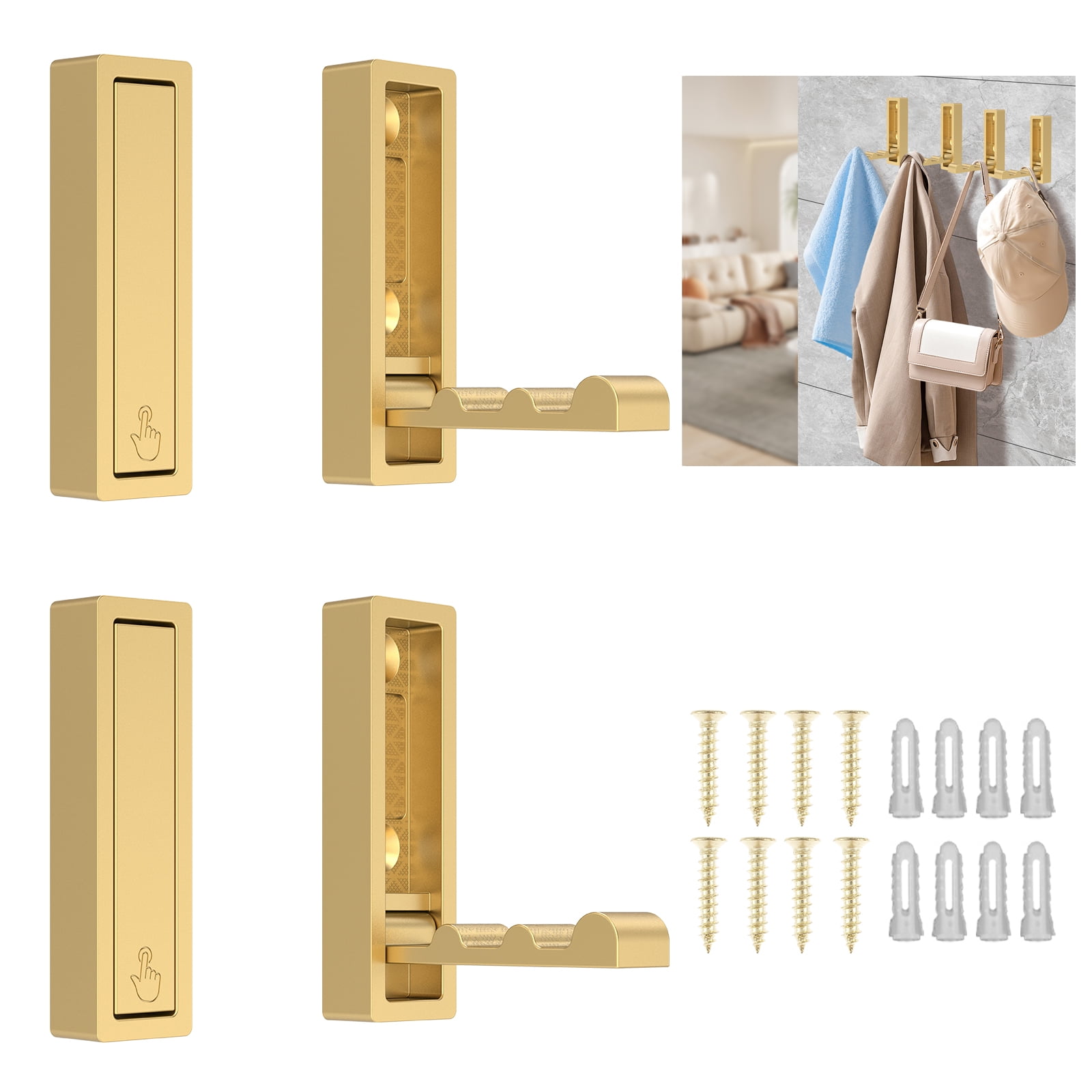 4Pcs Folding Wall Hooks Foldable Coat Hooks Heavy Duty Aluminum Alloy ...