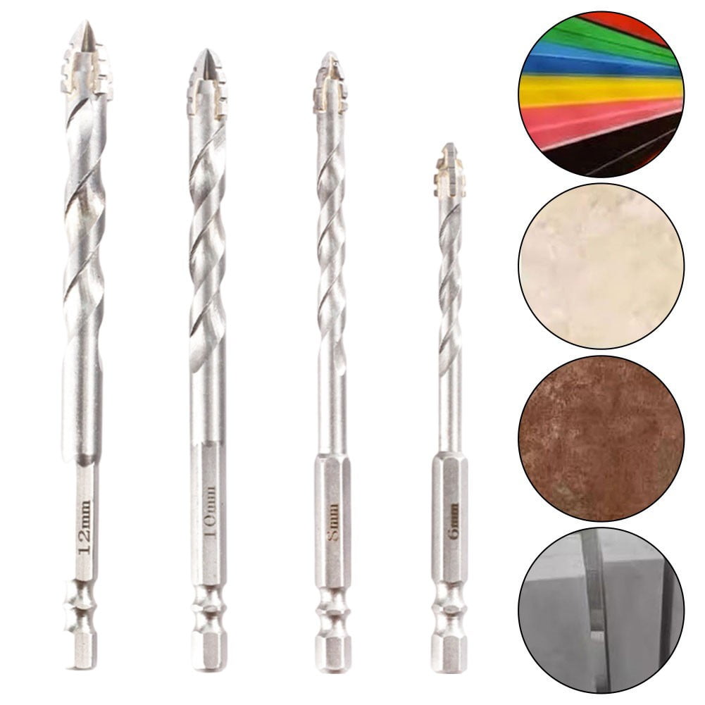 4Pcs Four-Flute Eccentric Drill Drilling Glass Tile Punching Triangle ...