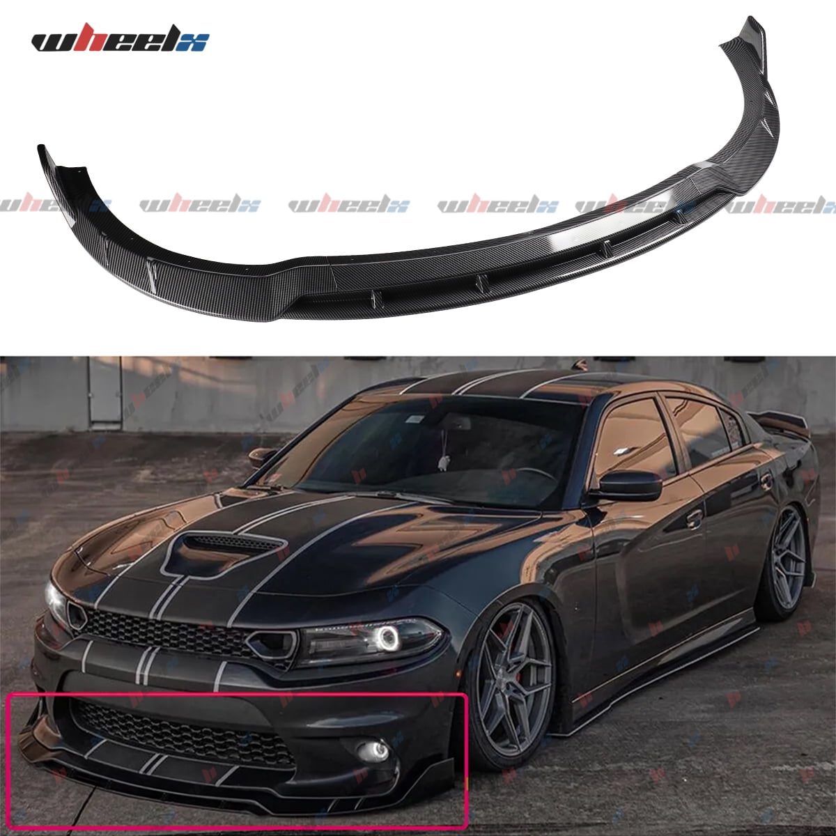 4Pcs Front Bumper Lip Compatible with 2015-2024 Dodge Charger, Air Dam ...