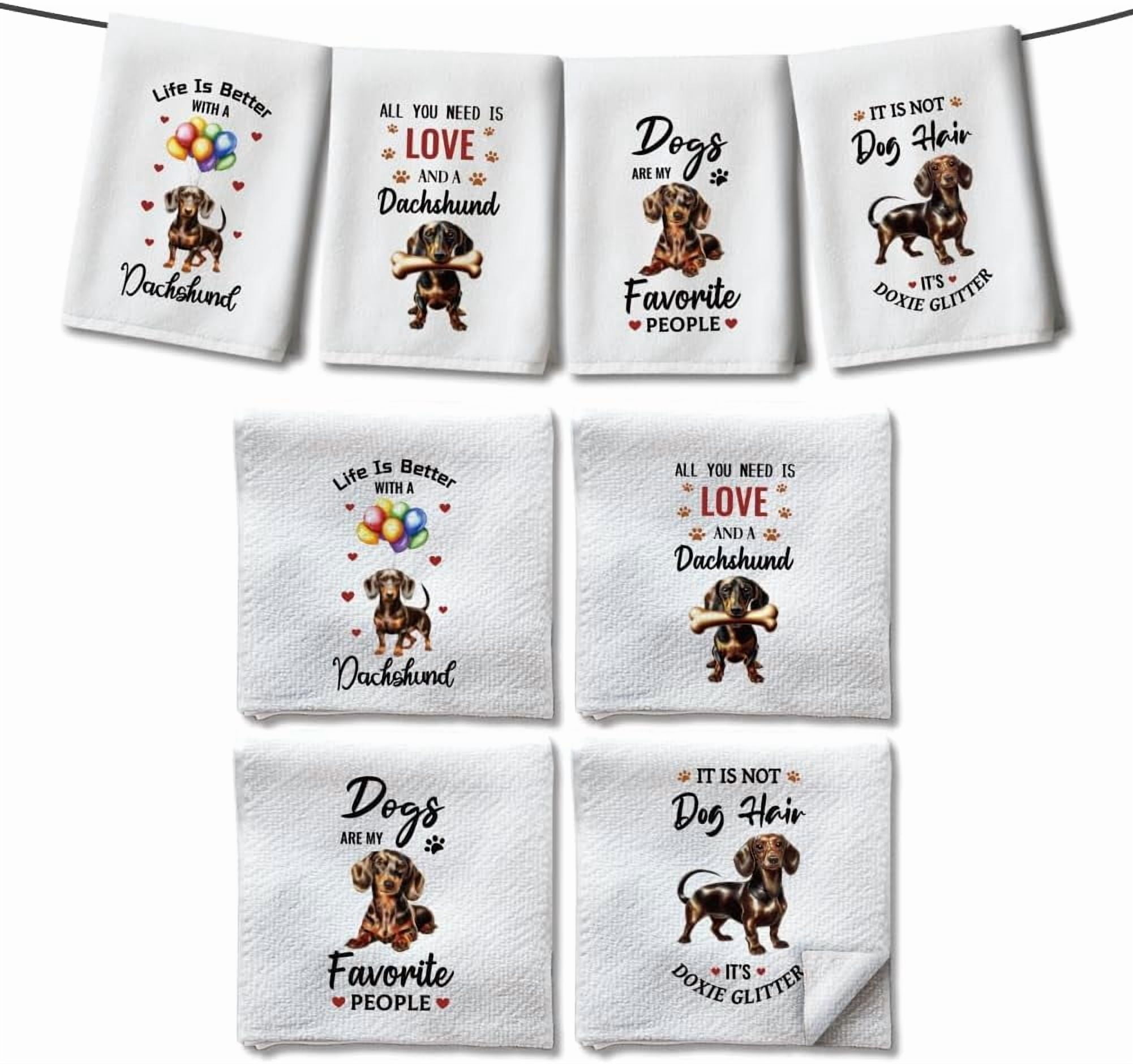 4Pcs Funny Dachshund Hand Towels Weiner Puppy Dog Kitchen Dish Towels ...