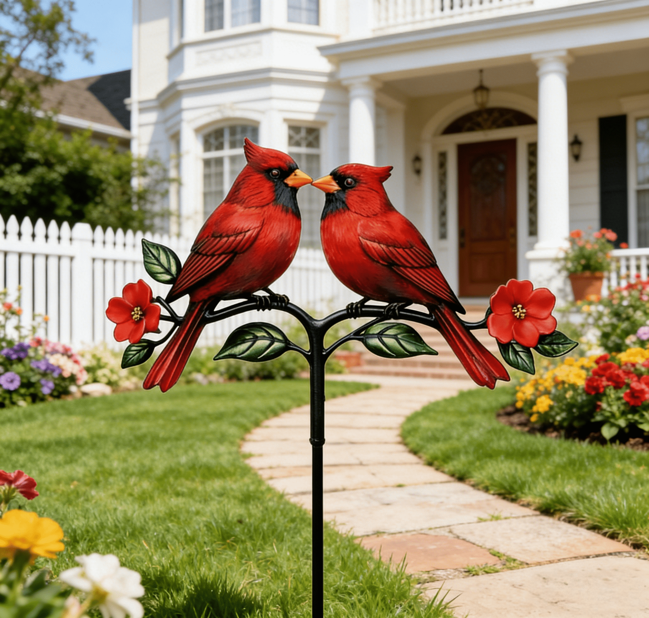 4Pcs Garden Stake with Metal Cardinal – Red Cardinal Red Bird Figurine ...