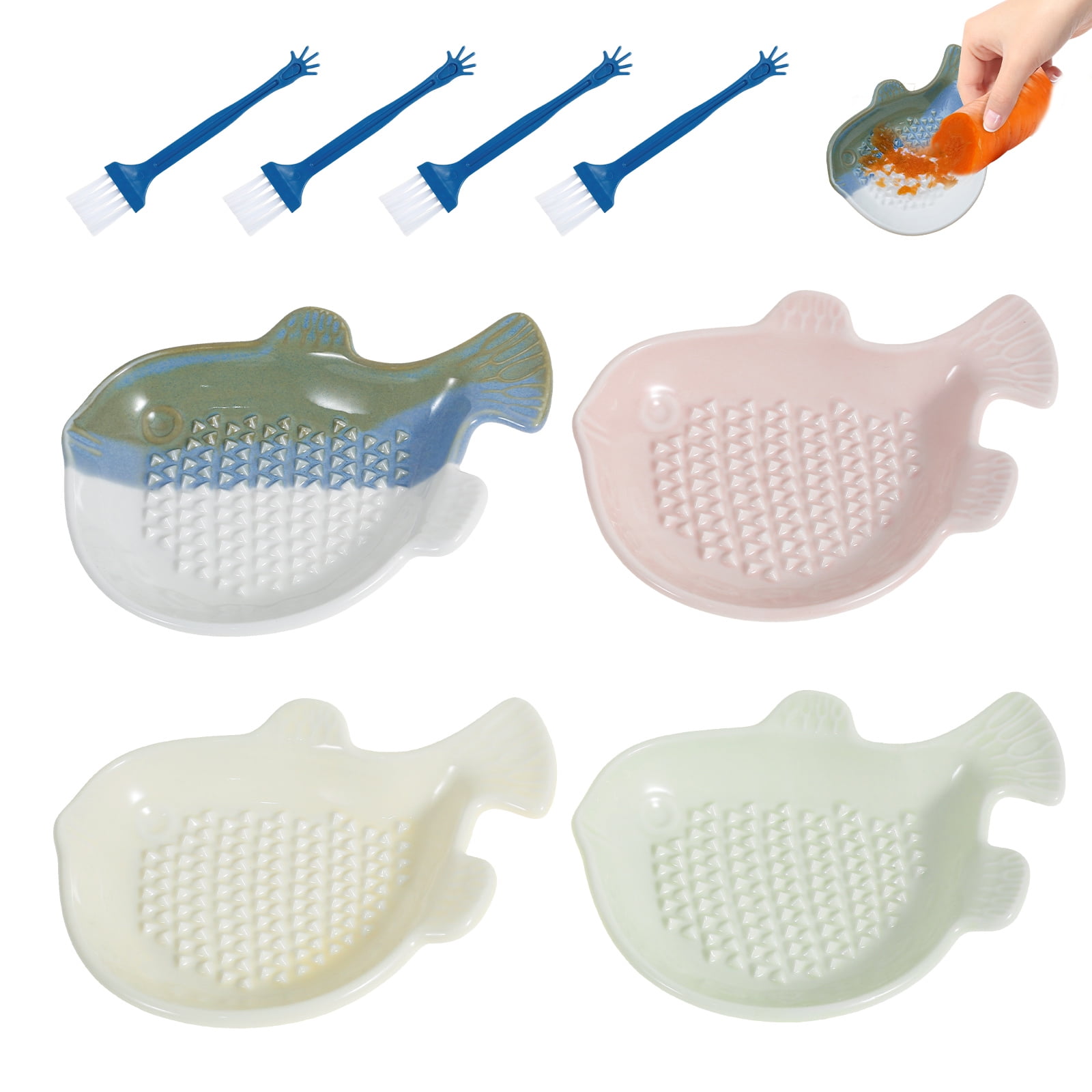 4Pcs Garlic Grater Plate Small Fish Shape Ceramic Ginger Grater ...