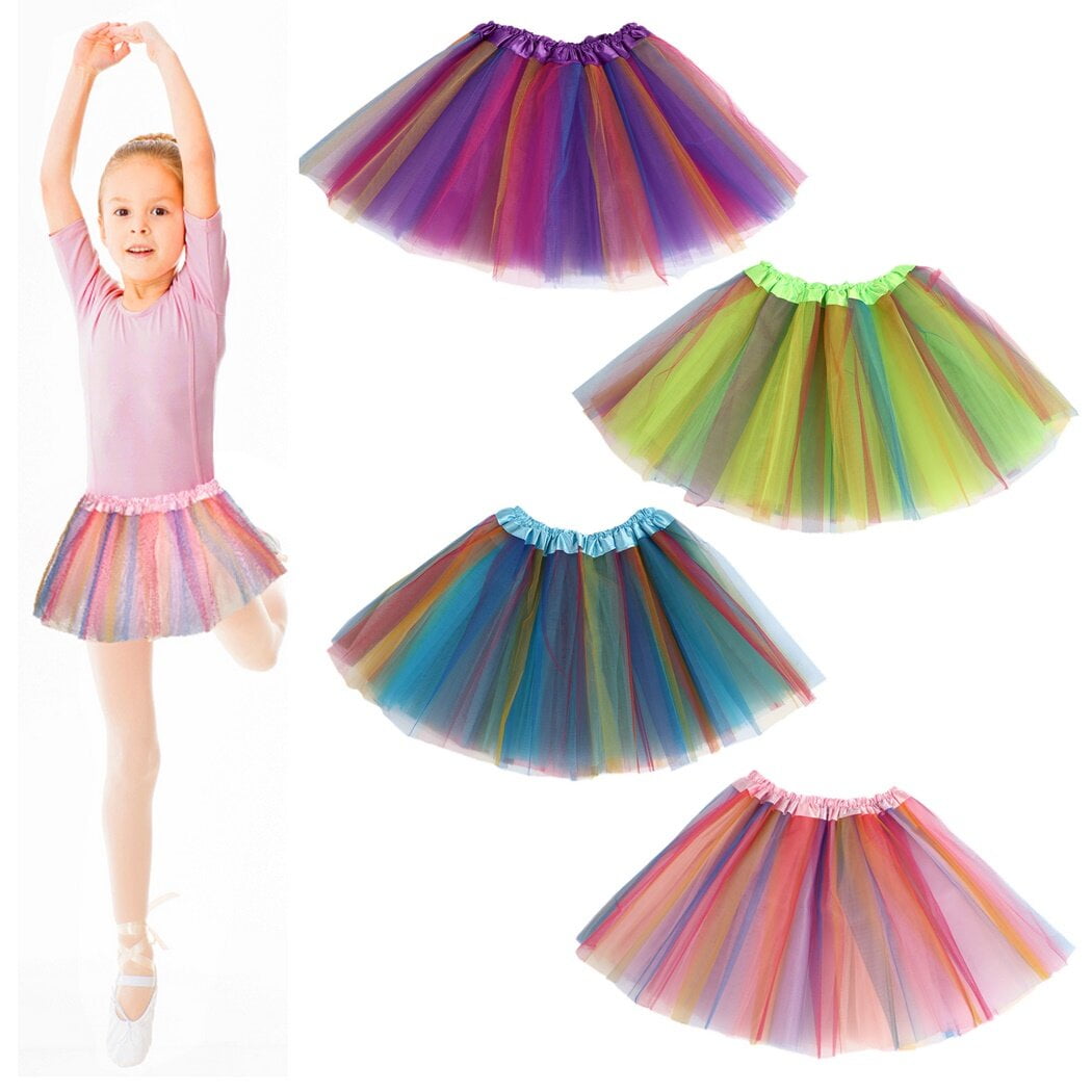 Peaoy 4Pcs Girls' Tutu Skirts, Princess Ballet Tutus, Rainbow Dance ...