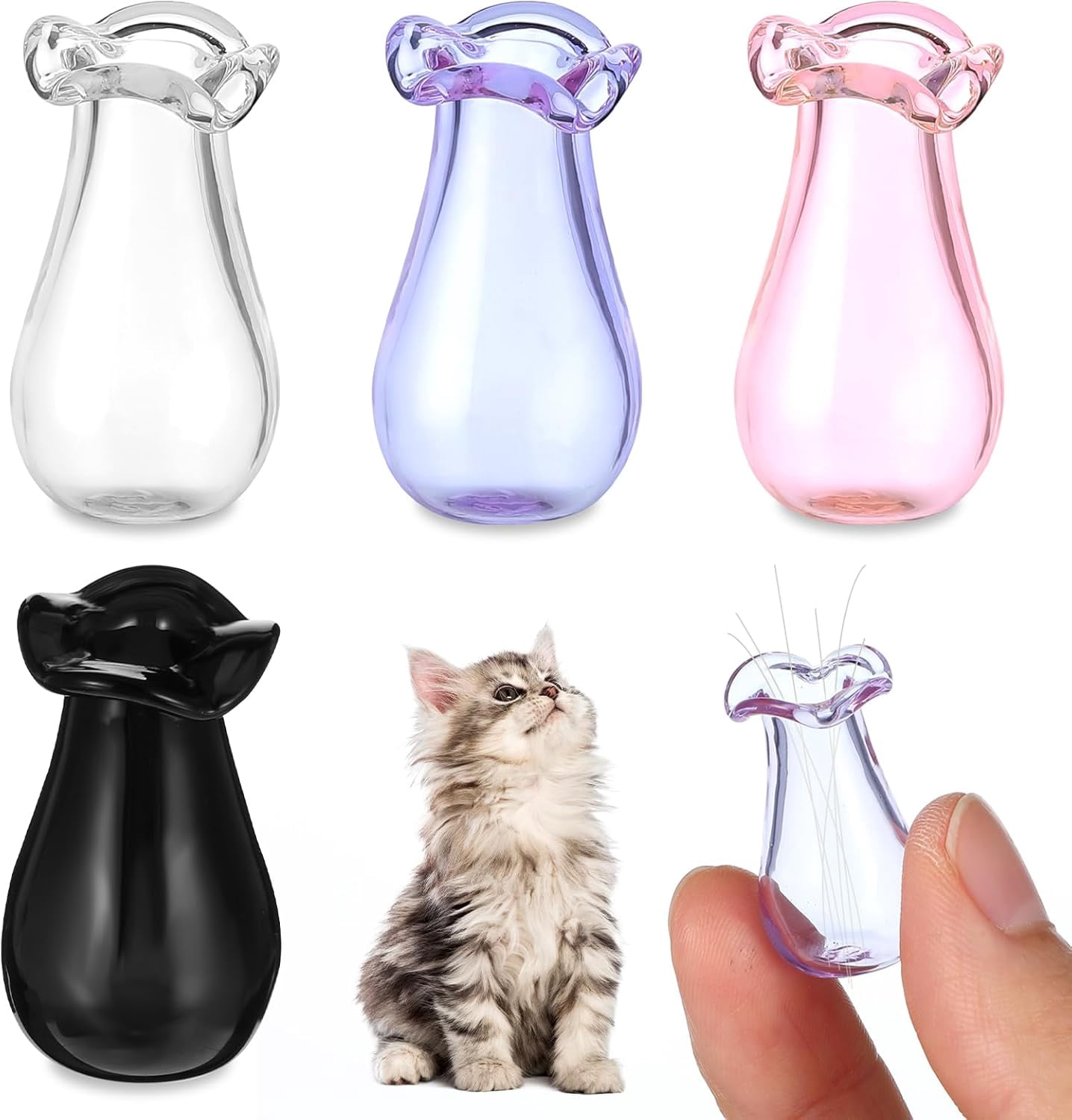 4Pcs Glass Cat Whiskers Holder Tiny Vases for Flowers, Cute Miniature ...