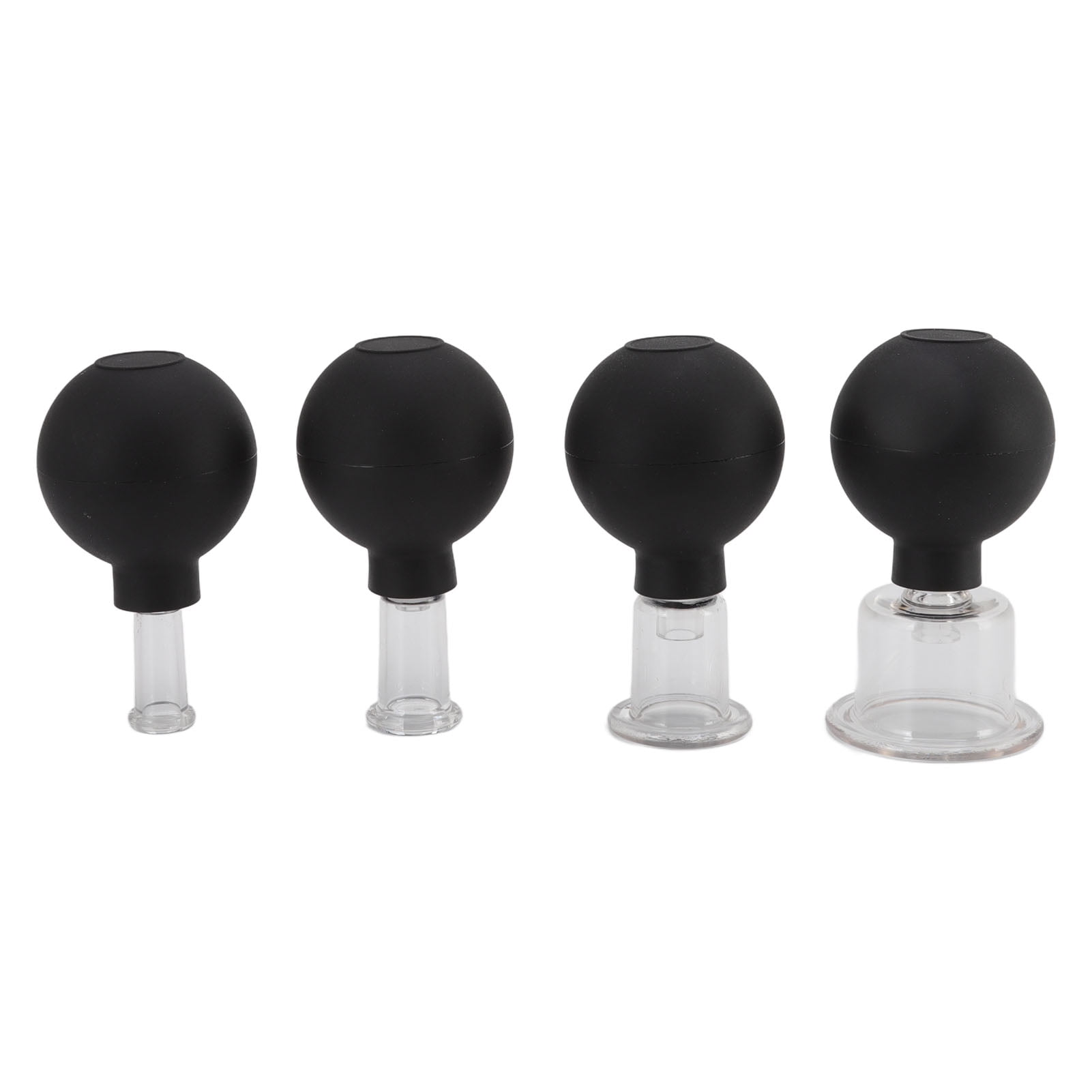 4Pcs Glass Cupping Set Black Silicone Ball Massage Vacuum Suction ...