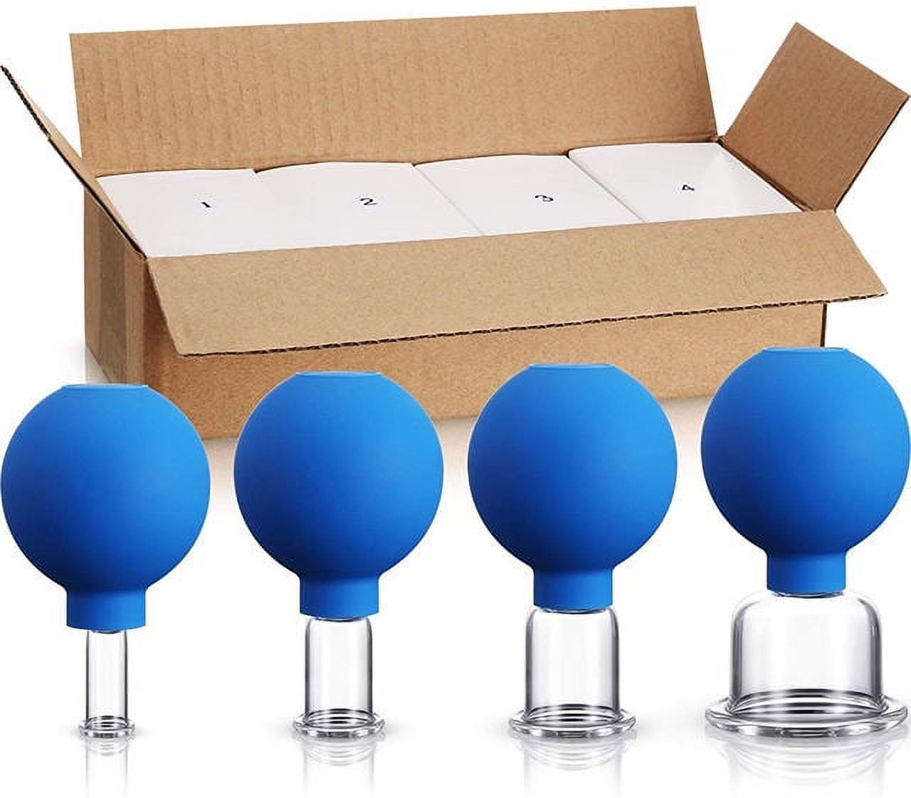 4Pcs Glass Cupping Set Black Silicone Ball Massage Vacuum Suction ...