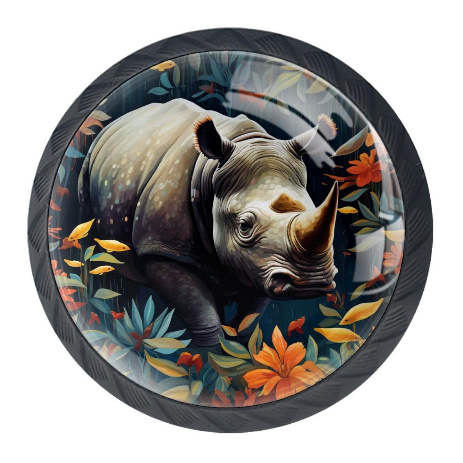 4Pcs Glass Drawer Knob, 35mm Jungle Rhino Cabinet Knobs Drawer Door Pulls Handles for Kitchen ...