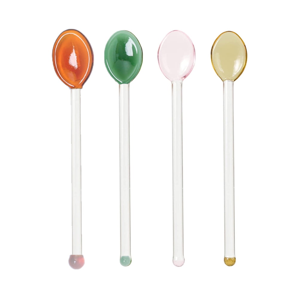4Pcs Glass Stirring Spoons Heat Resistant Mixing Rod For Coffee Tea Ice ...