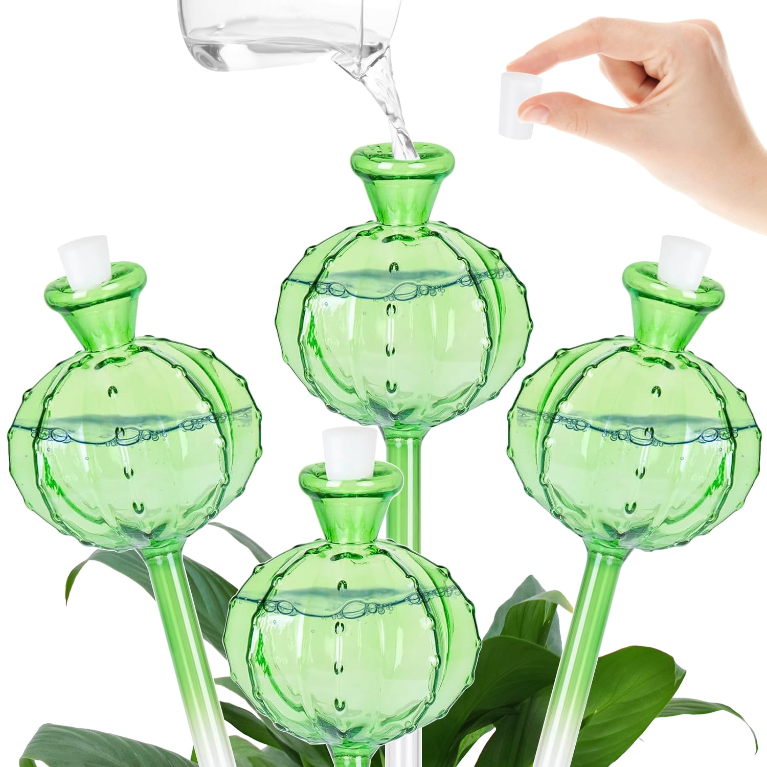 Rirool 4 Pcs Plant Watering Globes, 140ml Automatic Glass Watering ...