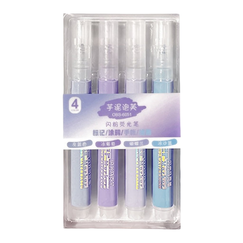 4Pcs Glittered Marker Pen with Chisel Tip Highlighter Pen 4MM Line Wide ...