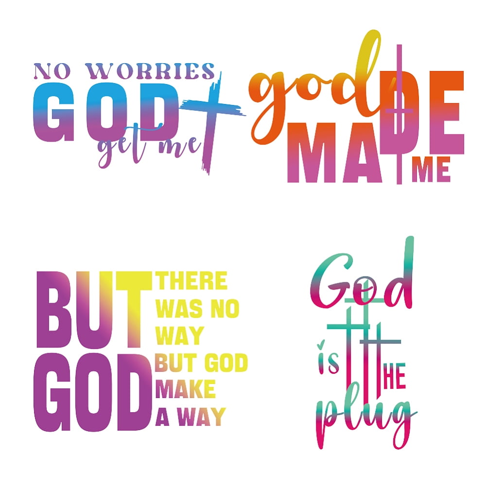 4Pcs God Made Me Heat Transfer Stickers Colorful Text Heart Iron on ...