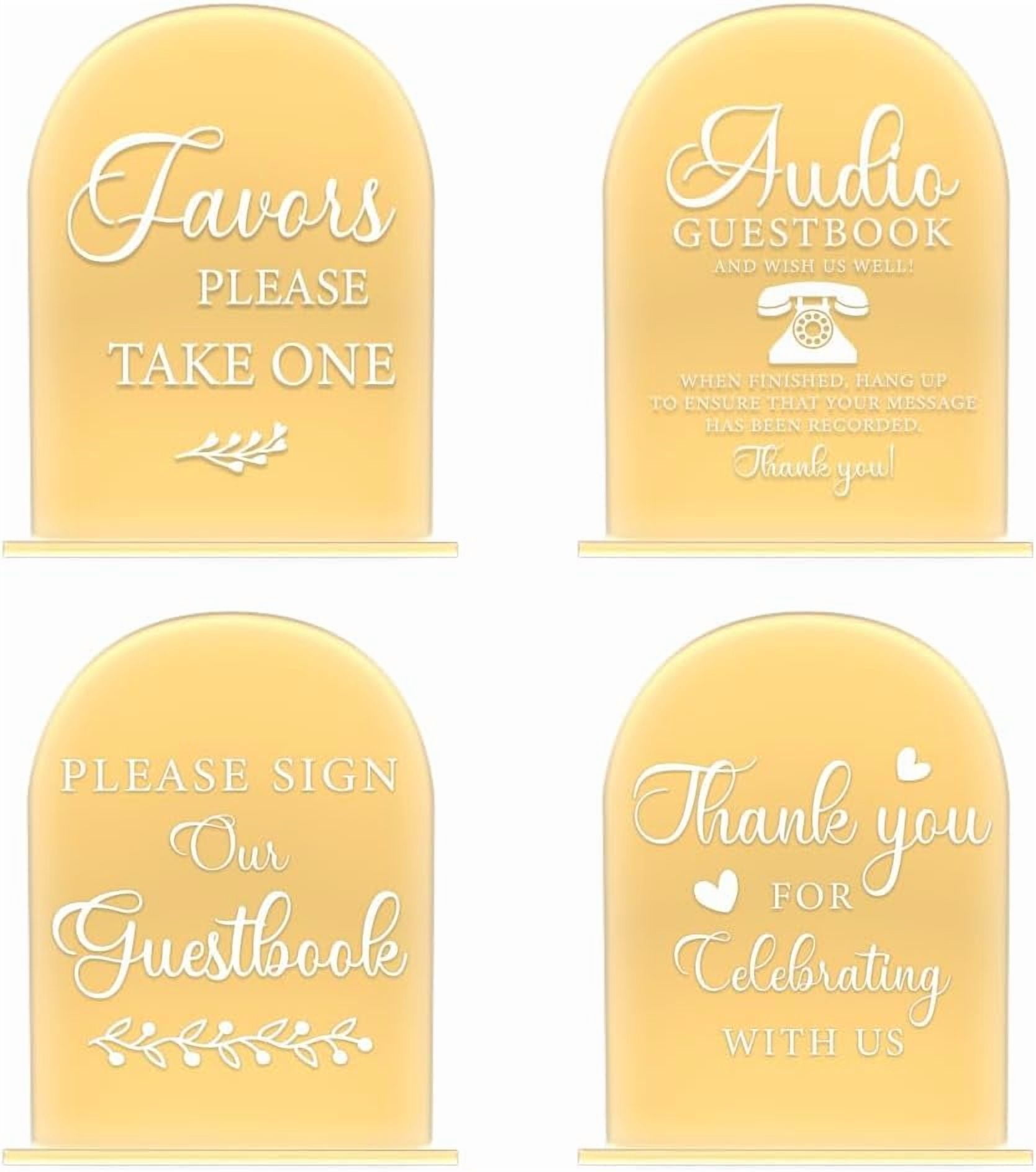 4Pcs Gold Acrylic Guest Book Sign Wedding Sign with Stand 5x7" Arch ...