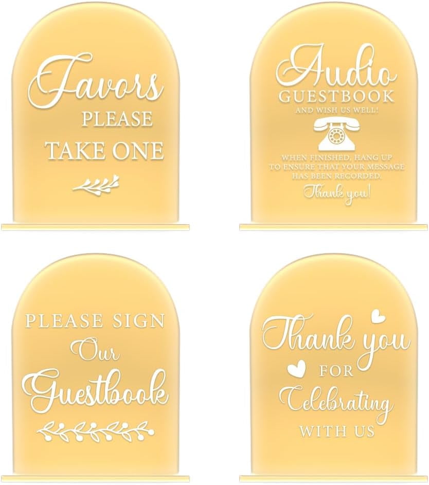 4Pcs Gold Acrylic Guest Book Sign Wedding Sign with Stand 5x7" Arch ...