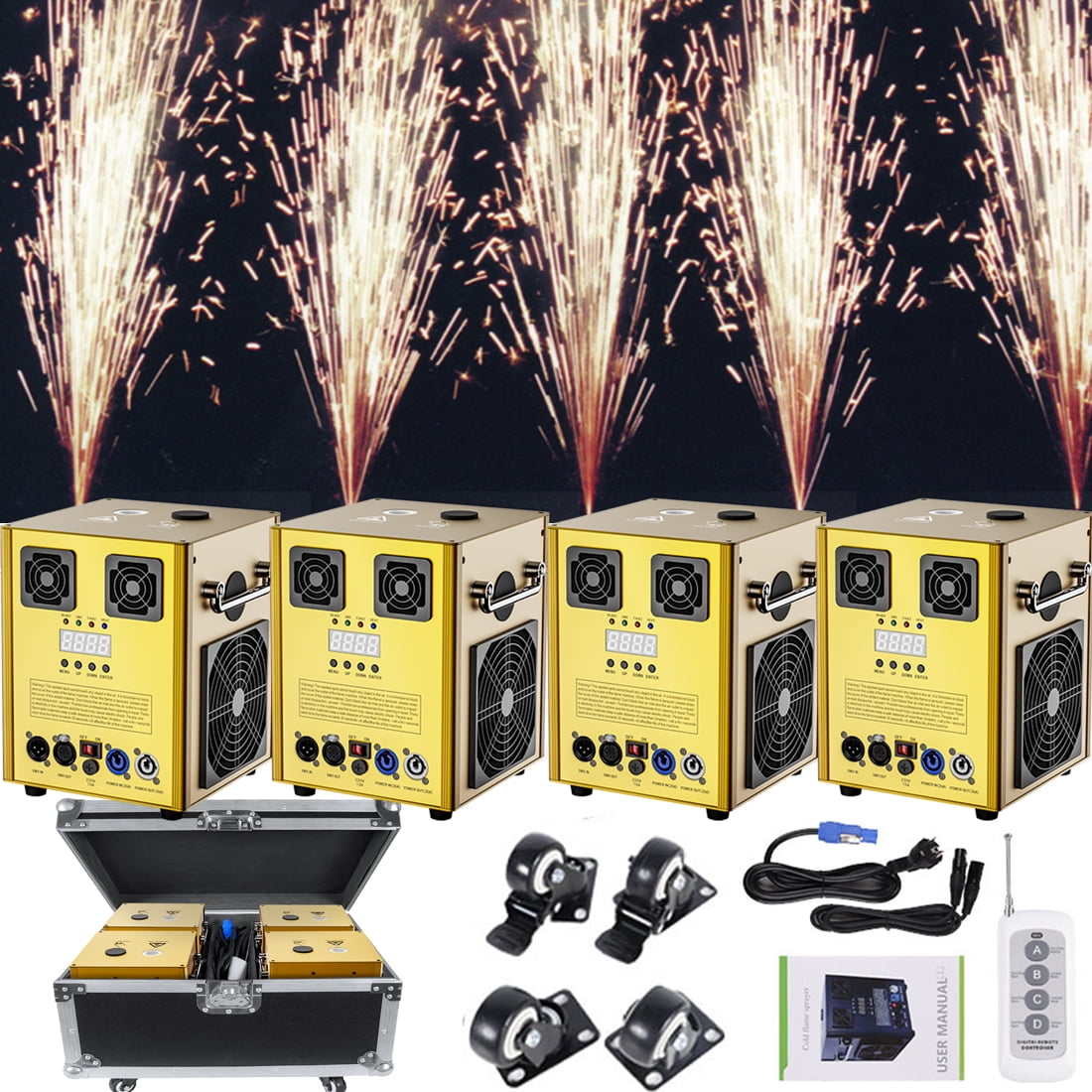4Pcs Gold Cold Spark Machine 600W Stage Effect DMX Firework DJ Event ...