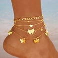 4Pcs Gold Holiday Beach Butterfly Anklet Set Round Bead Peach Heart ...
