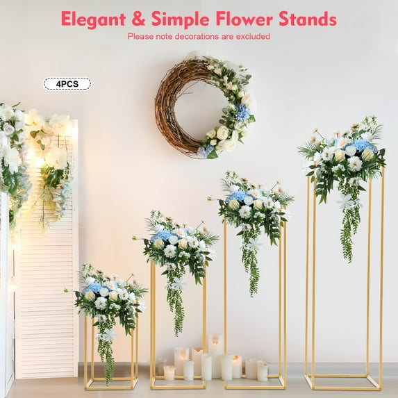 4Pcs Gold Metal Flower Stand Flower Holder Rectangular Rack Flower ...