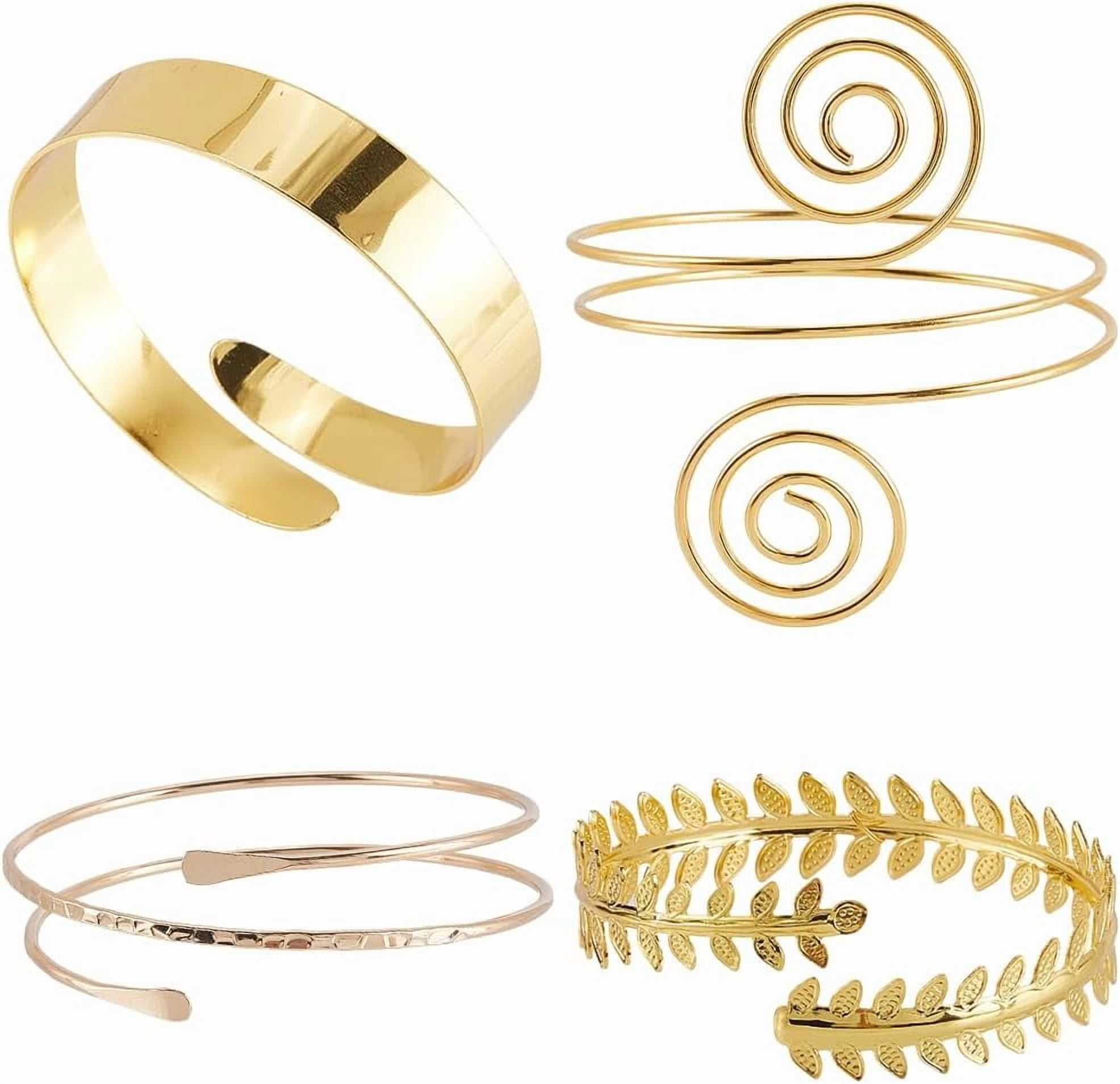 4Pcs Gold Upper Arm Bracelet Cuff Bangle Adjustable Plated Alloy Open ...