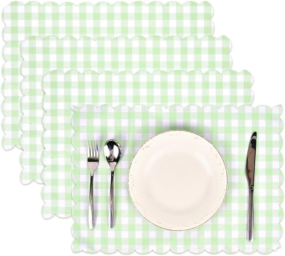 4Pcs Green Buffalo Plaid Placemats 18 x 12 Inch PVC Waterproof Table Mats Heat Insulation Place ...