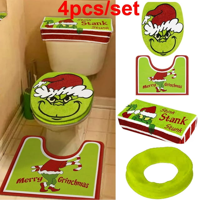 4Pcs Grinch Holiday Bathroom Decor: Toilet Seat Cover, Lid Mat and Rug ...