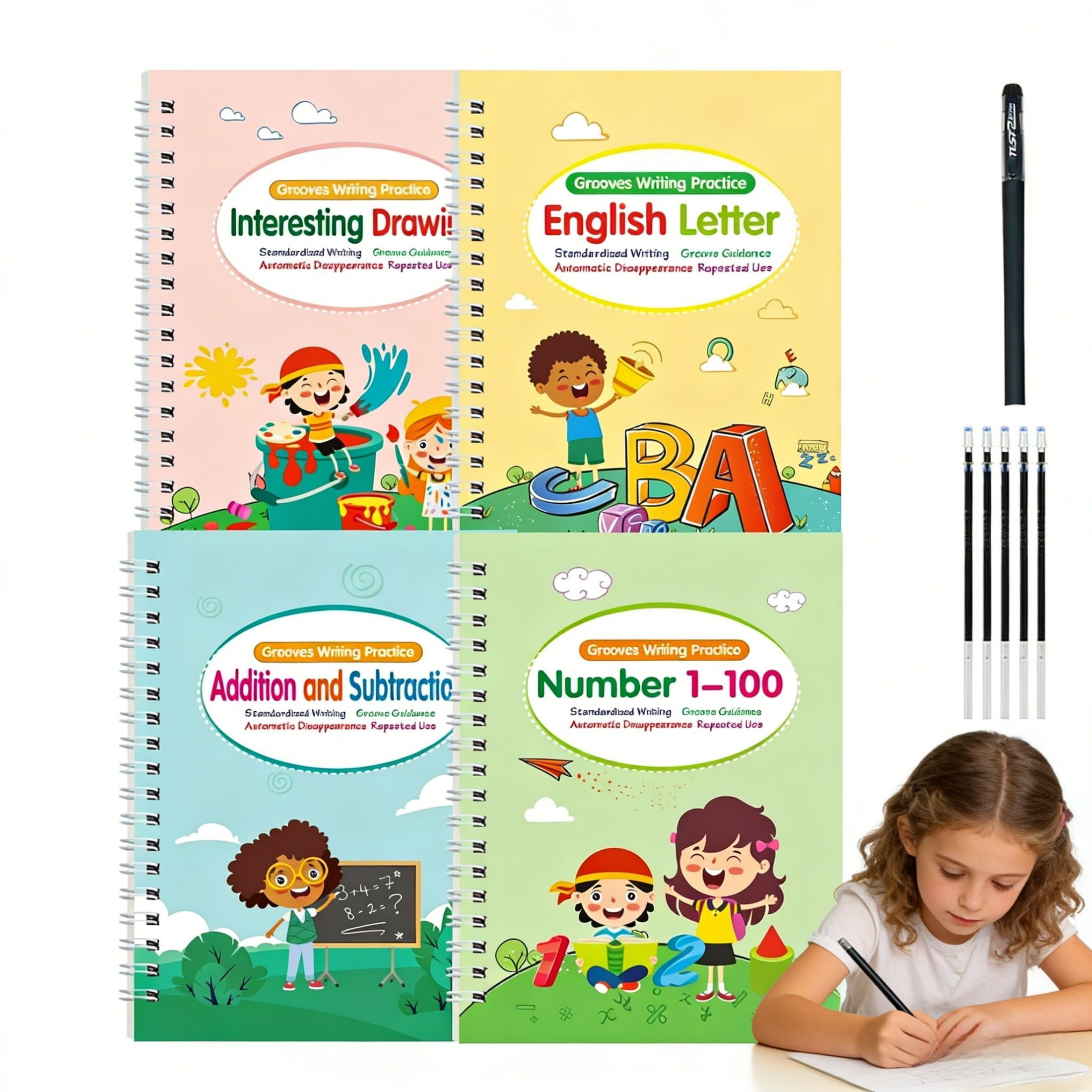 4Pcs Grooved Handwriting Practice Book, Reusable Practice Copybooks ...
