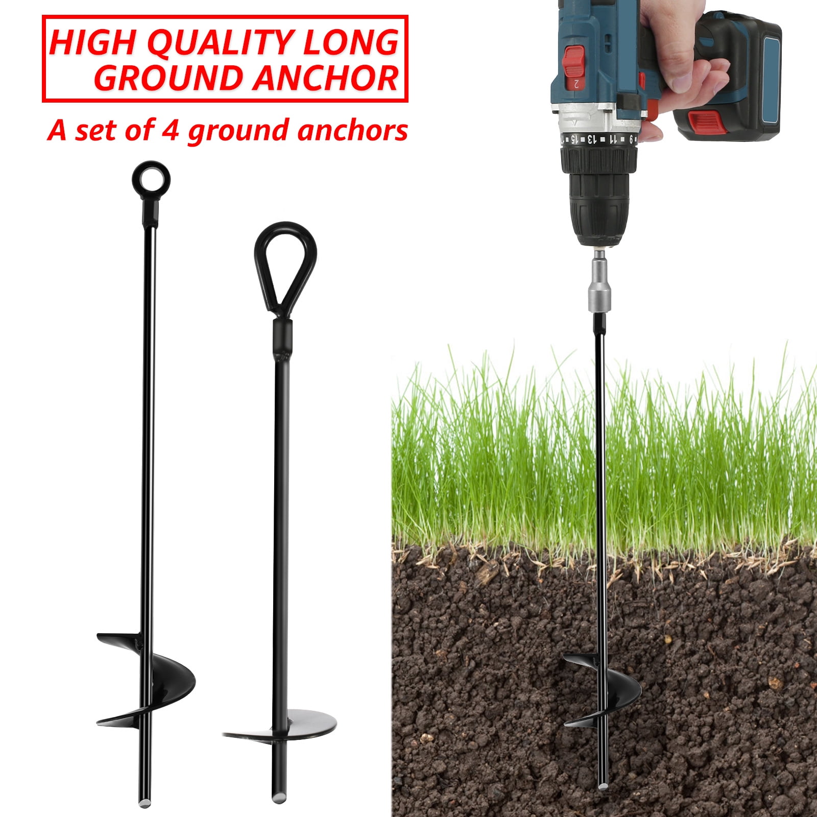 4Pcs Ground Anchors 18inch Spiral Earth Anchors Kit Heavy Duty Metal ...