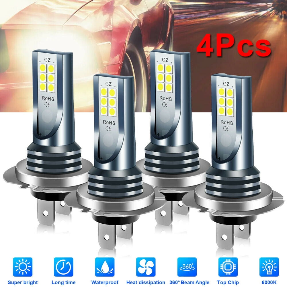4Pcs H7 LED Headlight Bulb Kit, 220W High Low Beam, 60000LM Bright ...