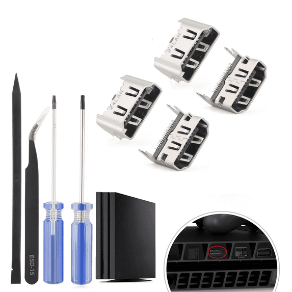 4Pcs HDMI Port Replacement for PS4 with Rpair Tools, HDMI Port Socket ...