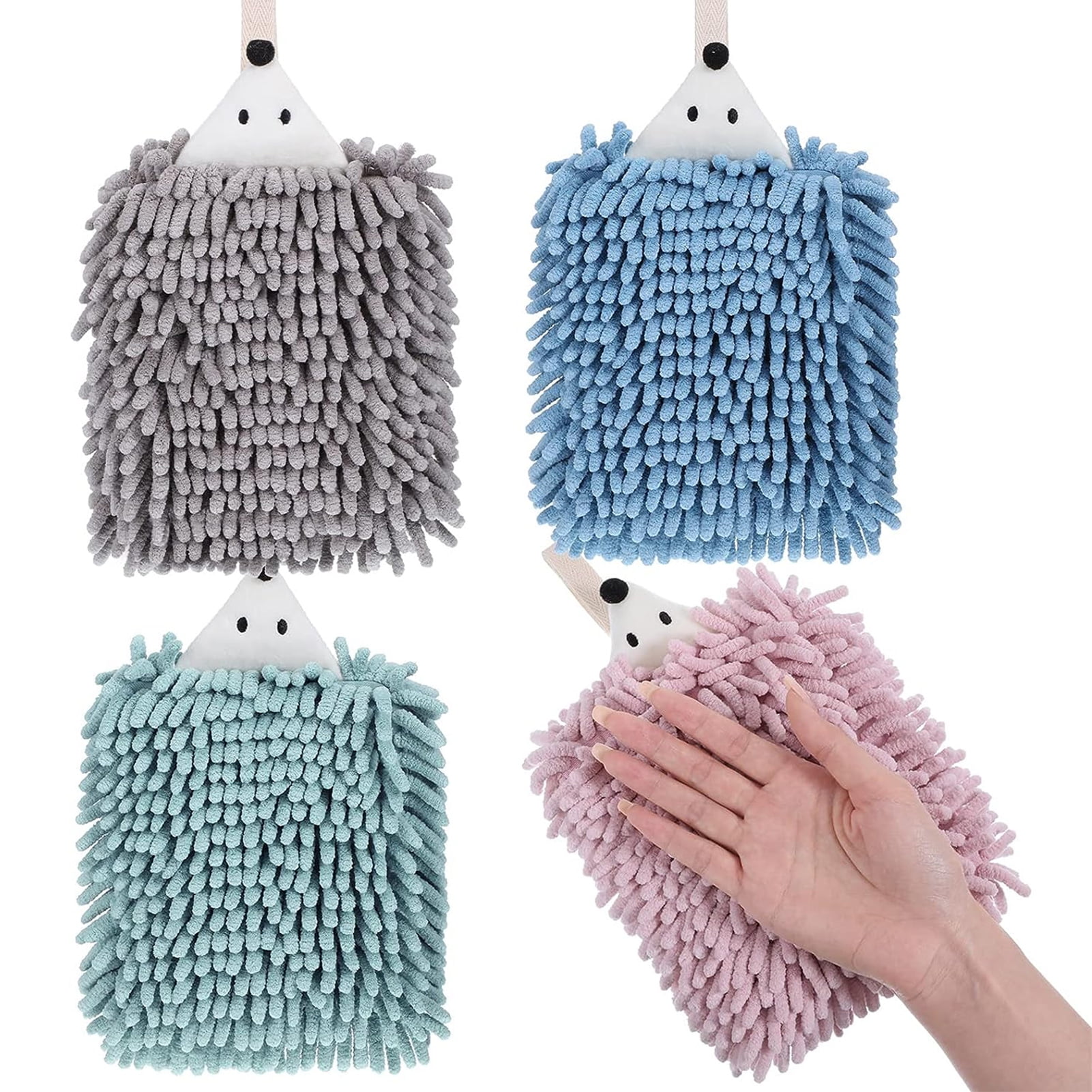 4Pcs Hand Towel Cartoon Hedgehog Shape Towel Chenille Towel with ...