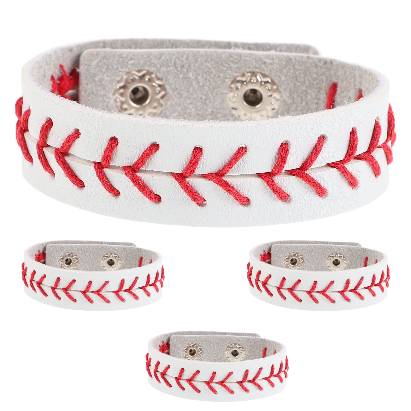 4Pcs Handcrafted Baseball Commemorative Bracelets PU Wax Cord White ...