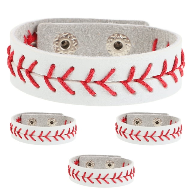 4Pcs Handcrafted Baseball Commemorative Bracelets PU Wax Cord White ...