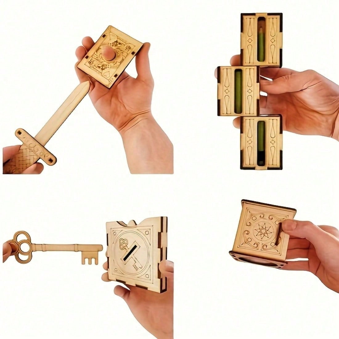 4Pcs Handcrafted Wooden Magic Puzzle Set, 3D Wooden Puzzles for Adults ...